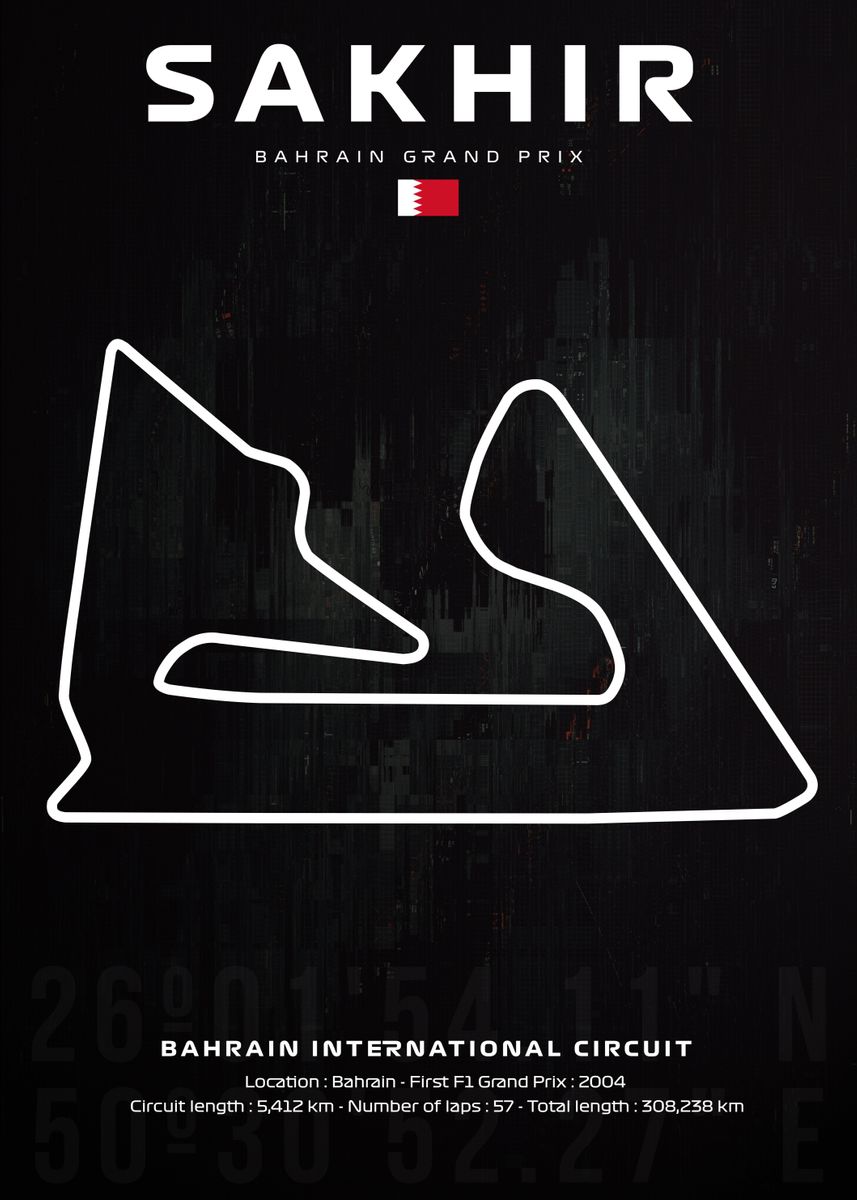 'F1 Sakhir circuit map' Poster, picture, metal print, paint by Emeric ...