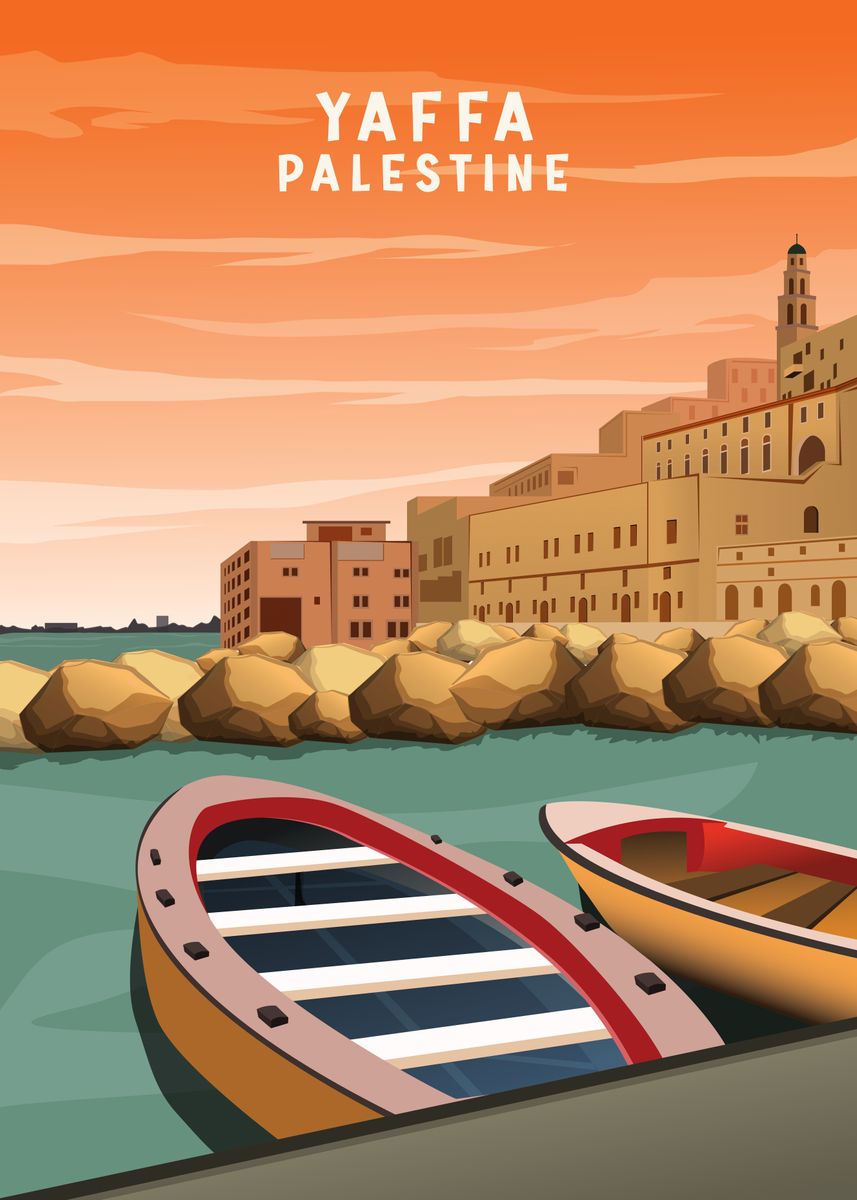 'Yaffa Palestine Skyline' Poster, picture, metal print, paint by Omar ...
