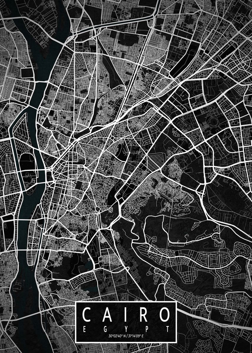 'Cairo City Map Dark' Poster, picture, metal print, paint by deMAP ...