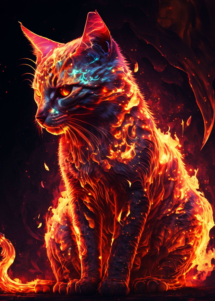 'Paint Fire Cat' Poster, picture, metal print, paint by Fachrul Abqary ...