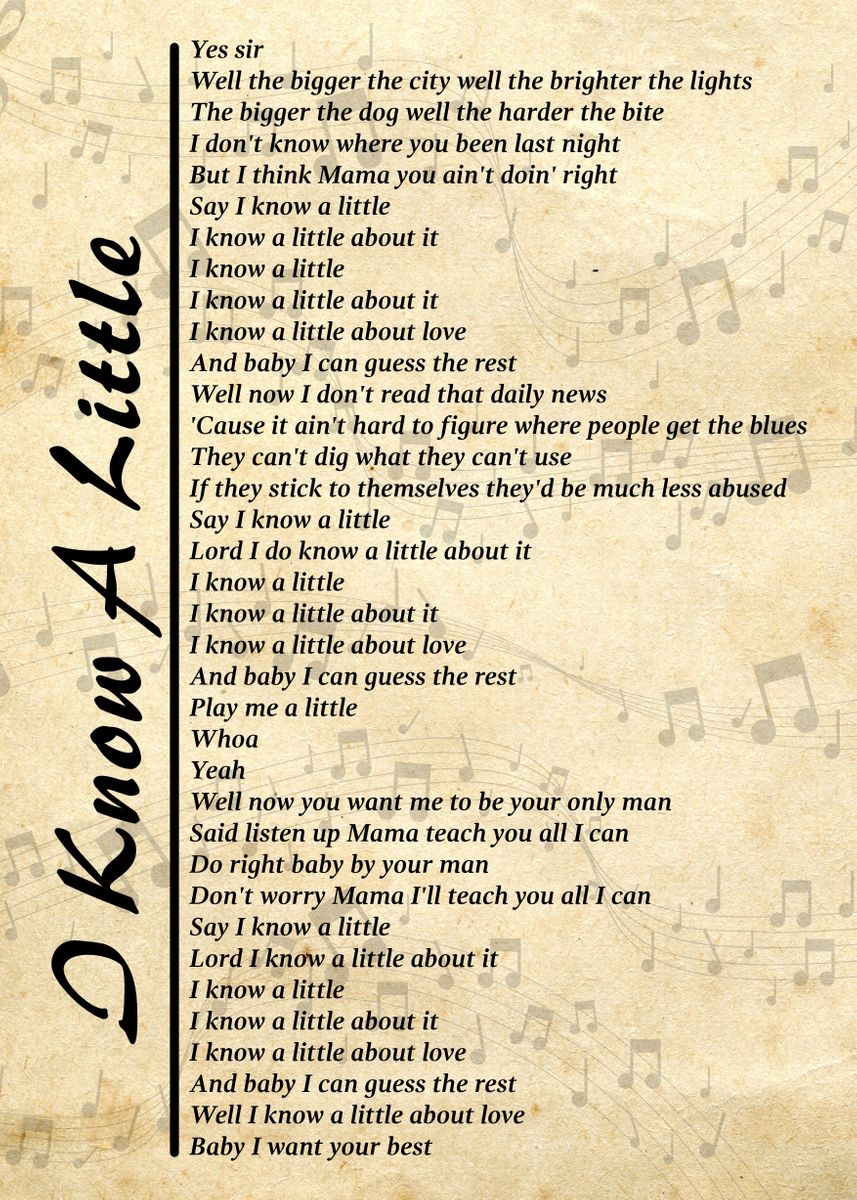 'I Know A Little Lyrics' Poster, picture, metal print, paint by Kevin ...