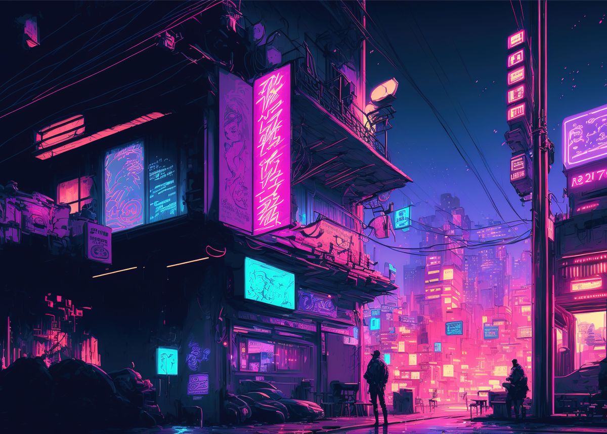 'Neon Village' Poster by Nimbus | Displate