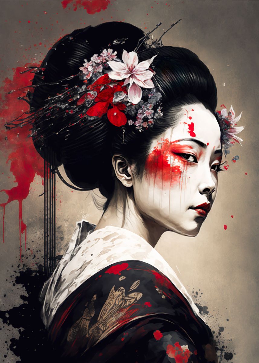 'Bloody Geisha' Poster, picture, metal print, paint by Dennex Designs | Displate