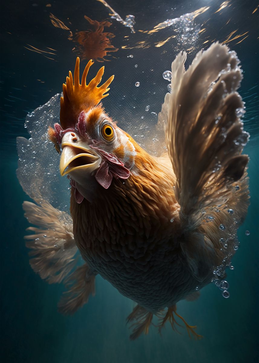 'Underwater Chicken' Poster, picture, metal print, paint by Mr Relative ...
