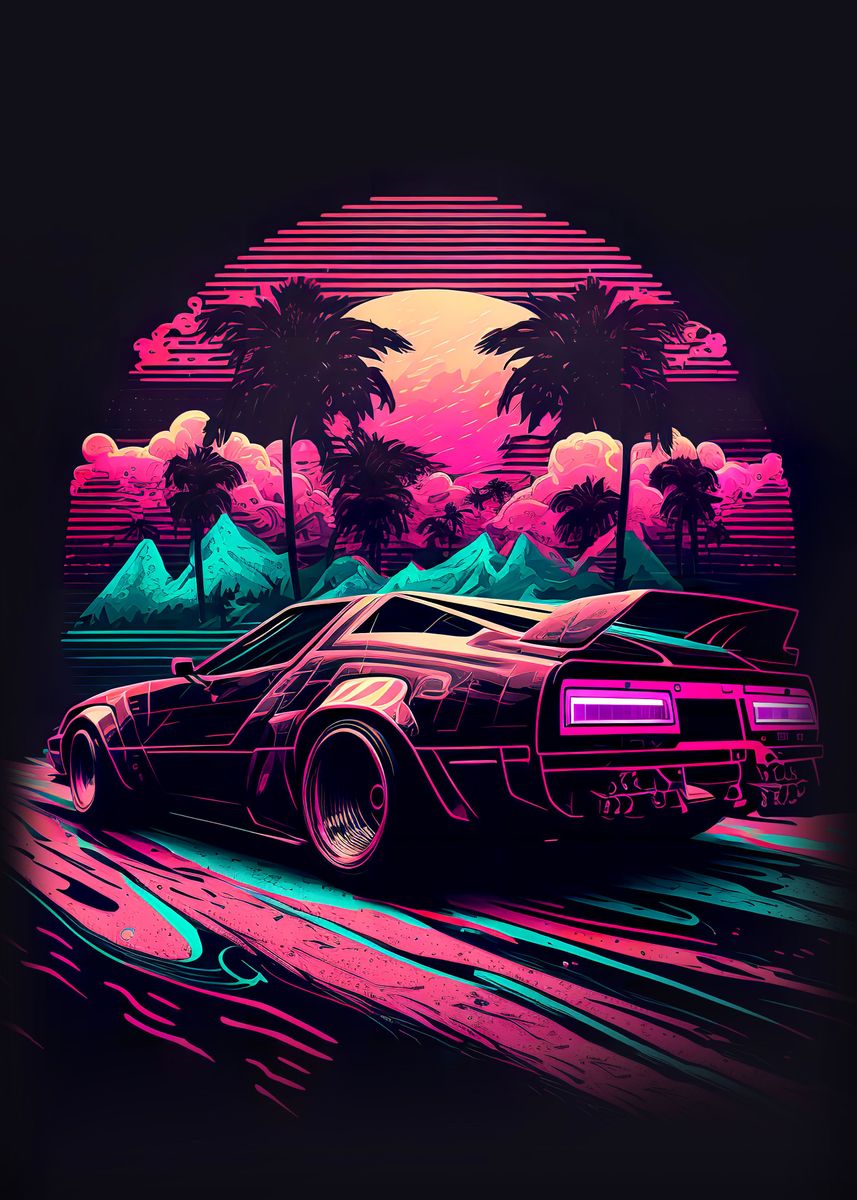 'Synthwave Car' Poster, picture, metal print, paint by Broken Specter ...