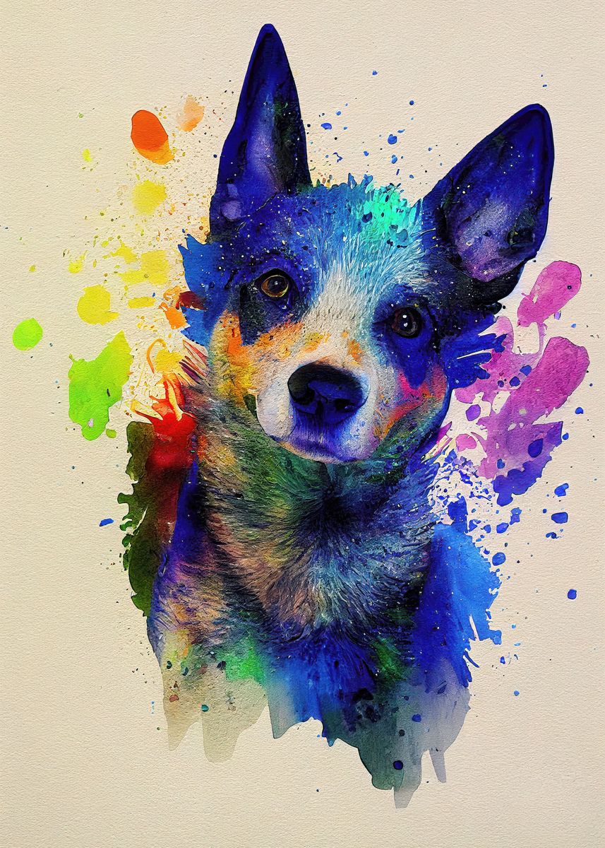 'Arty Blue Heeler' Poster, picture, metal print, paint by Chris Cupit | Displate
