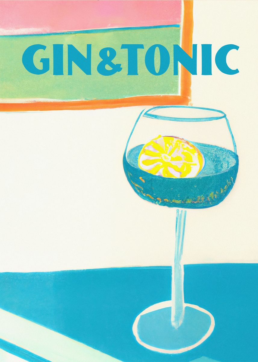 'Blue Gin Tonic Cocktail' Poster, picture, metal print, paint by ...