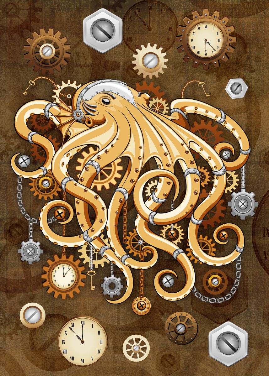 'Octopus Steampunk Machine' Poster, picture, metal print, paint by ...