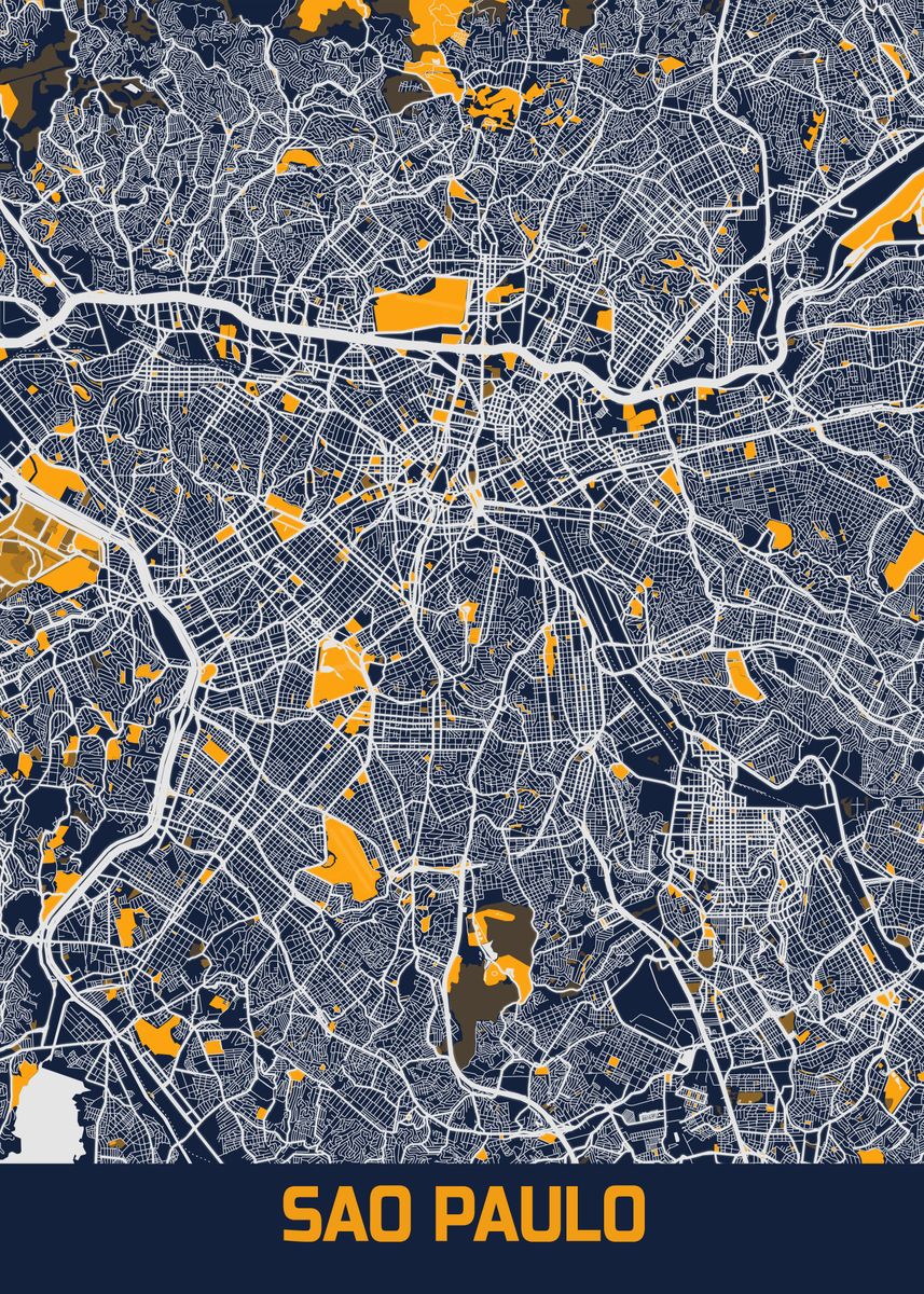 'Sao Paulo City Map' Poster, picture, metal print, paint by Nae | Displate