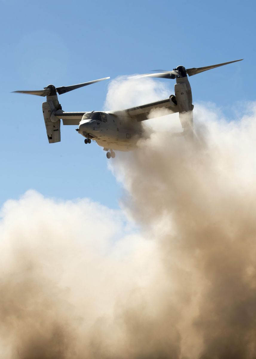 'V22 through the smoke' Poster, picture, metal print, paint by Galaxy ...