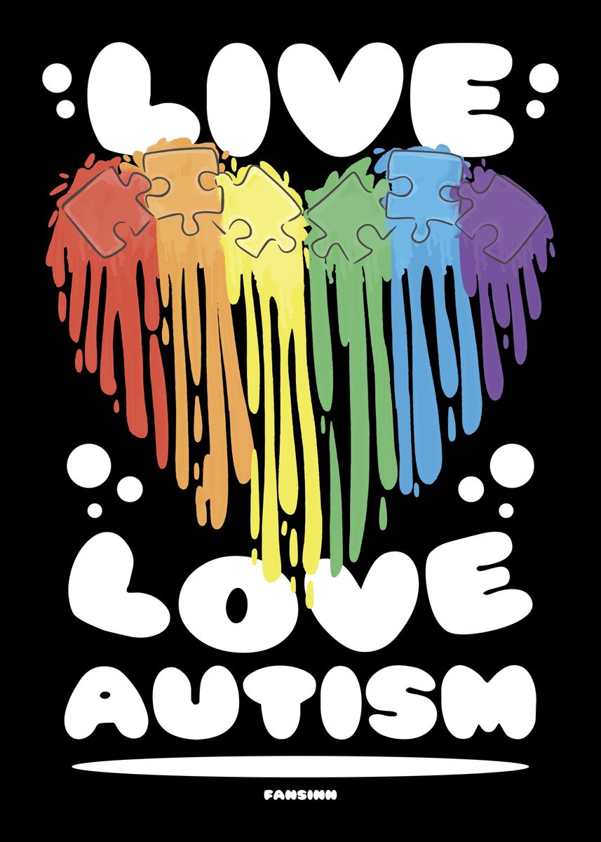 'Autism rainbow heart love' Poster, picture, metal print, paint by ...
