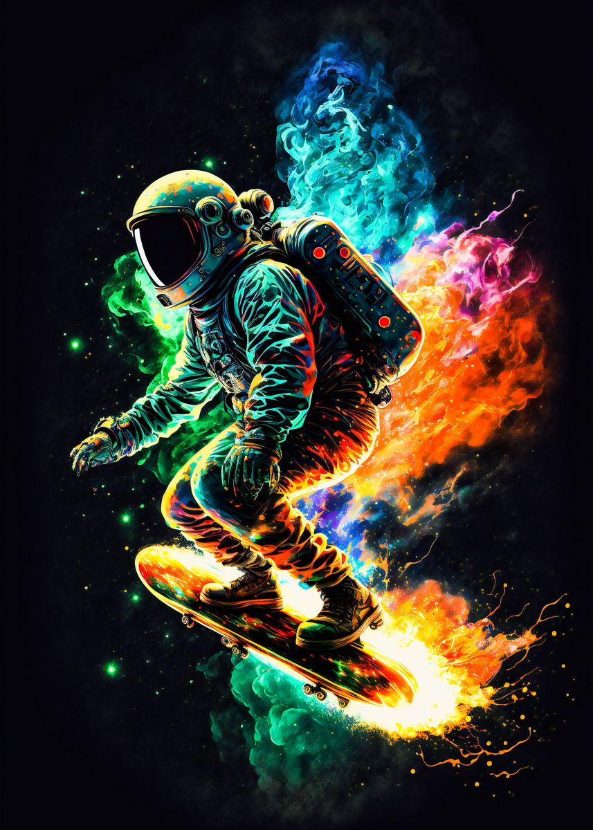 'Astro on fire 2' Poster, picture, metal print, paint by Xi Designs ...