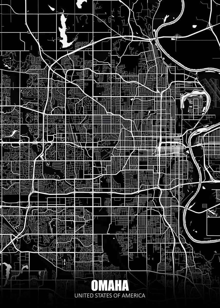 'Omaha USA Dark Map' Poster, picture, metal print, paint by Zake Yonkou ...