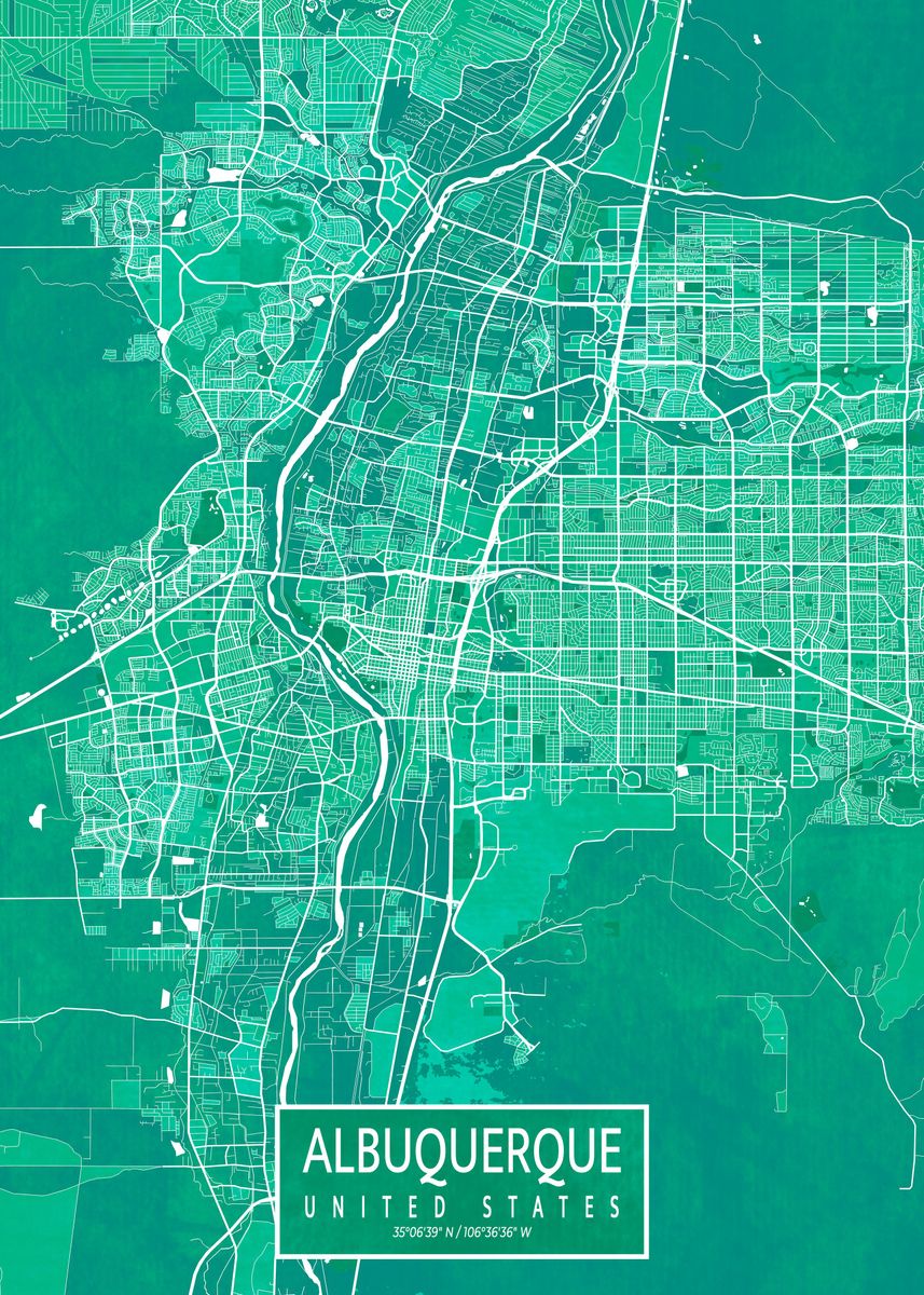 'Albuquerque Map Watercolor' Poster, picture, metal print, paint by ...