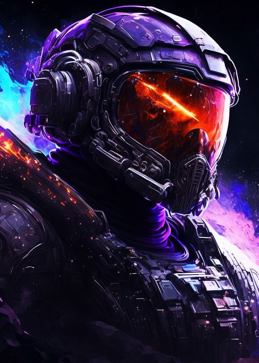 'Helmet Soldier In Space' Poster, picture, metal print, paint by ...