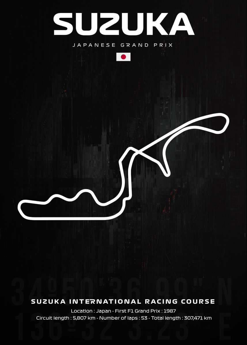 'F1 Suzuka circuit map' Poster, picture, metal print, paint by Emeric ...