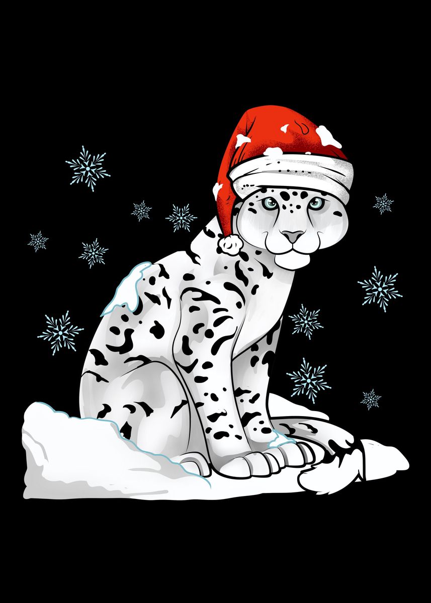 'Snow Leopard Christmas' Poster, picture, metal print, paint by Hexor ...