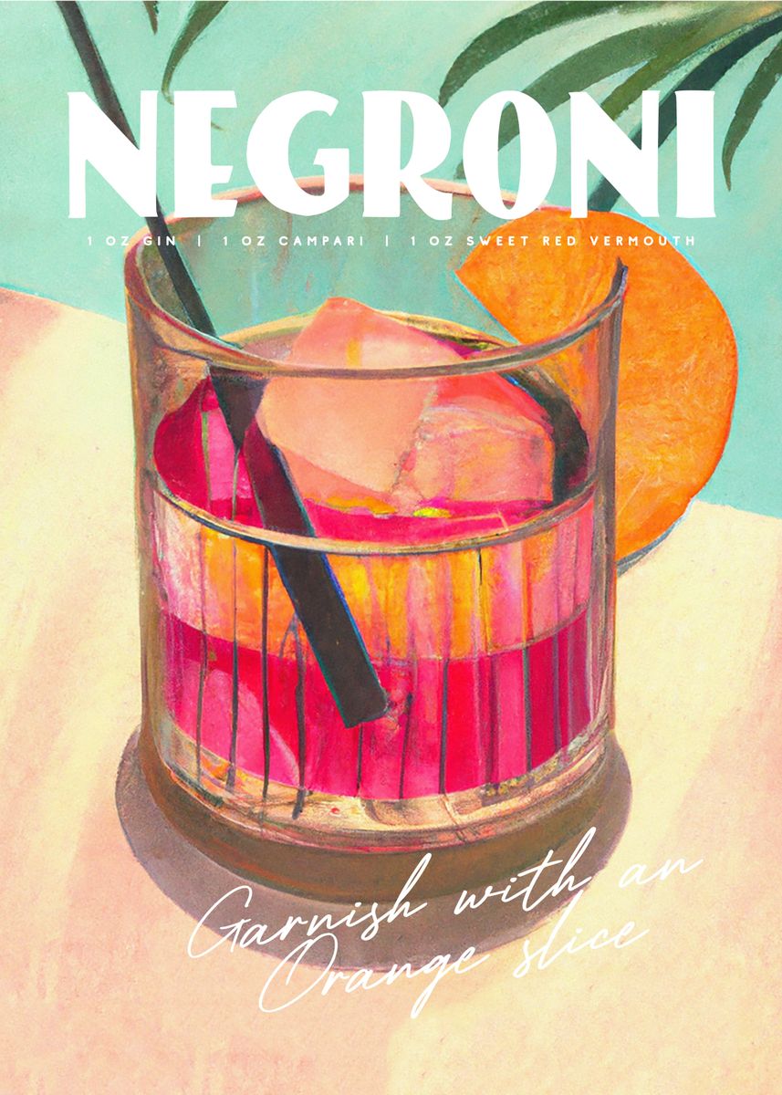 'Negroni Tropical Recipe' Poster, picture, metal print, paint by ...