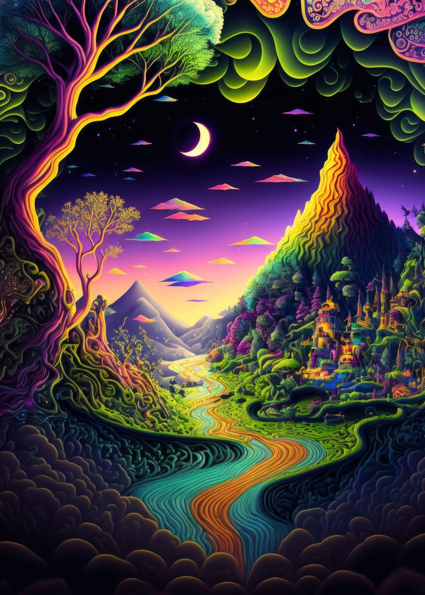 'Psychedelic 06' Poster, picture, metal print, paint by KyzArt | Displate