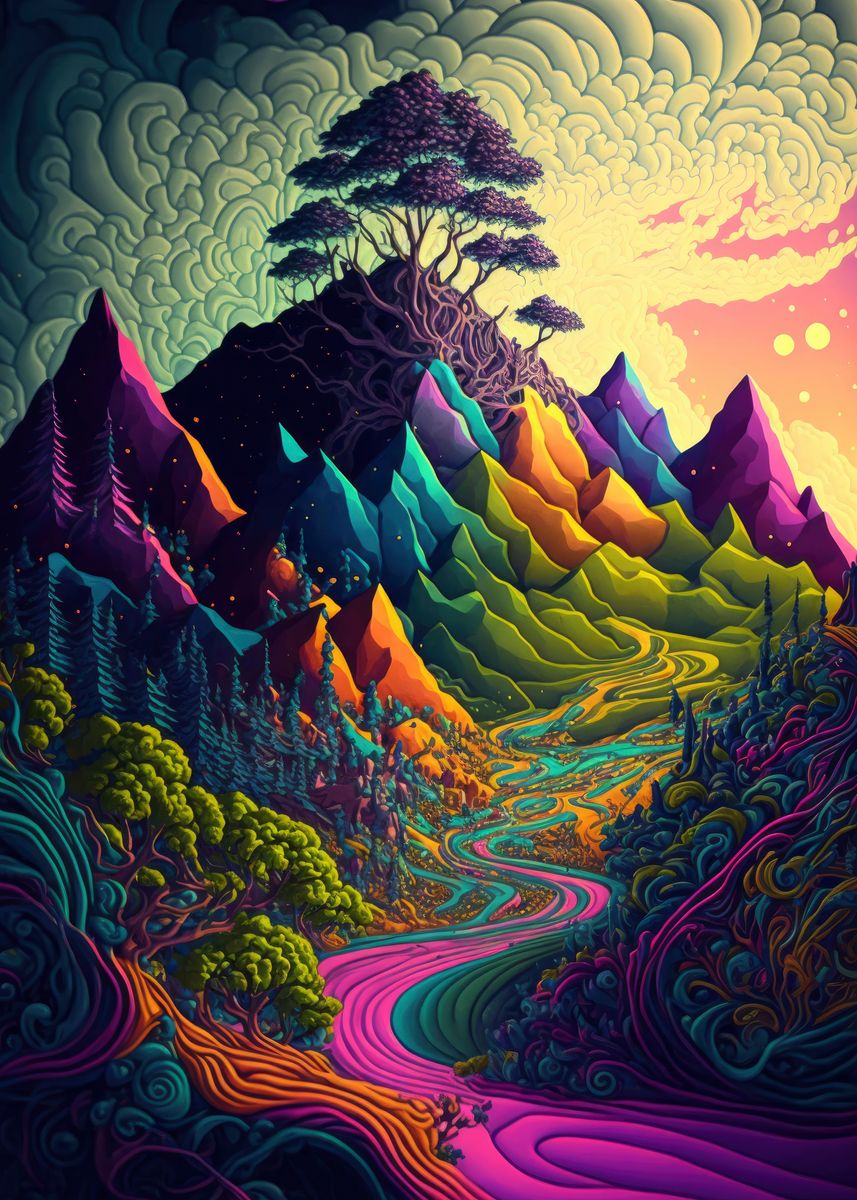 'Psychedelic 07' Poster, picture, metal print, paint by KyzArt | Displate