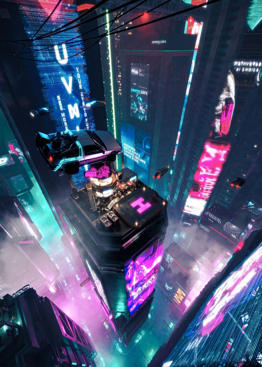 'Dystopian Neon City' Poster, picture, metal print, paint by Toshe ...