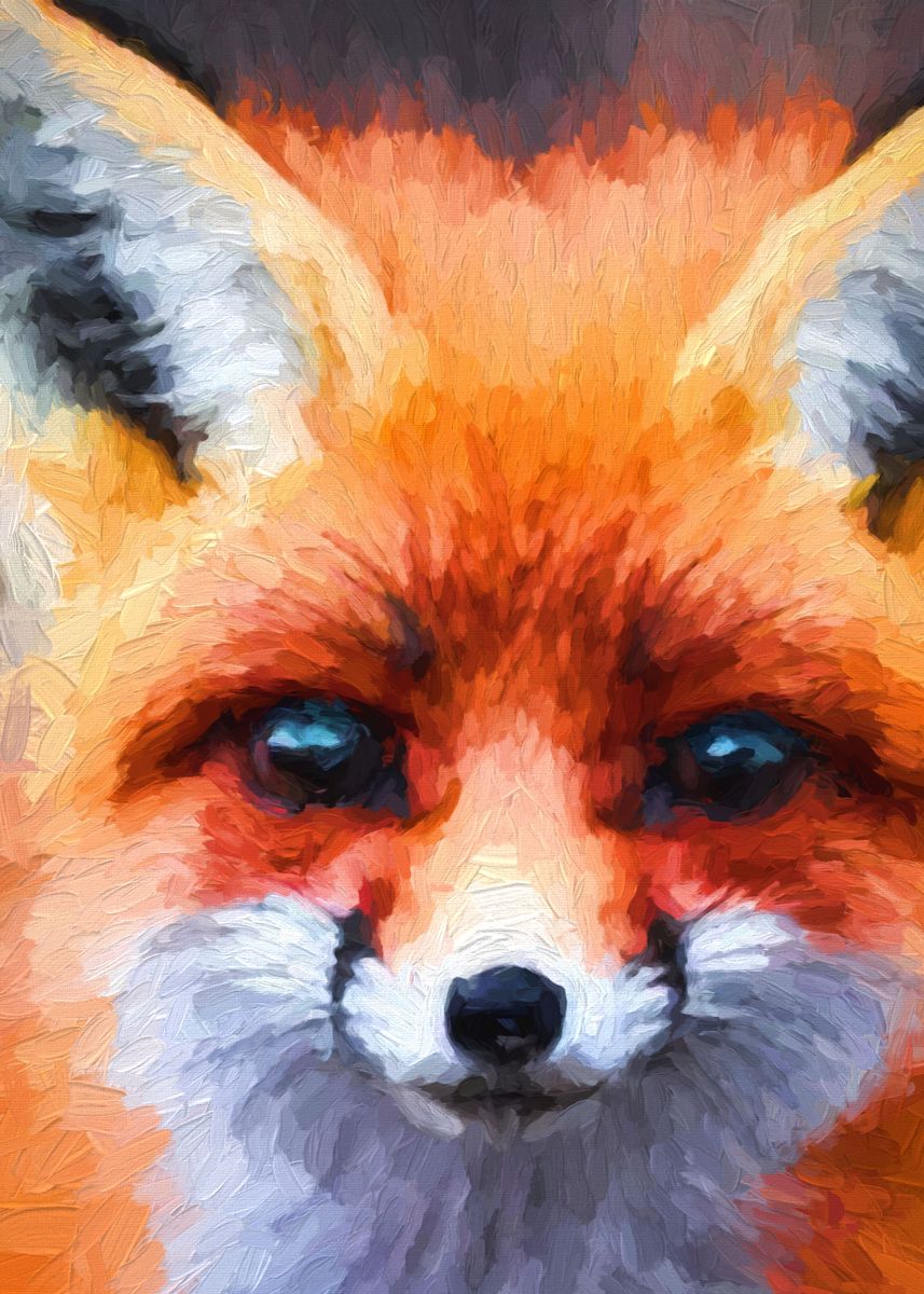 'Oil Fox Cub Portrait' Poster, picture, metal print, paint by Liutik ...