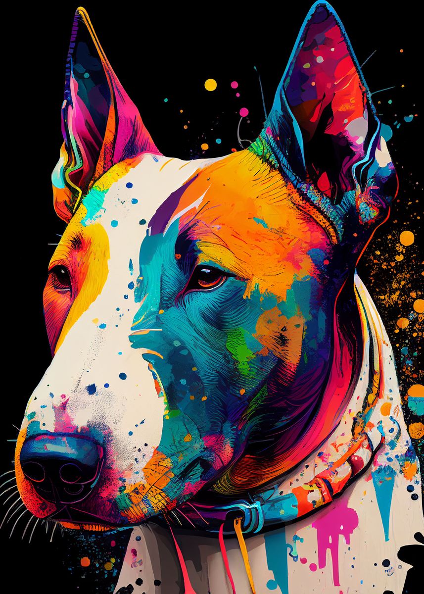 'Bull Terrier Colorful' Poster, picture, metal print, paint by ...