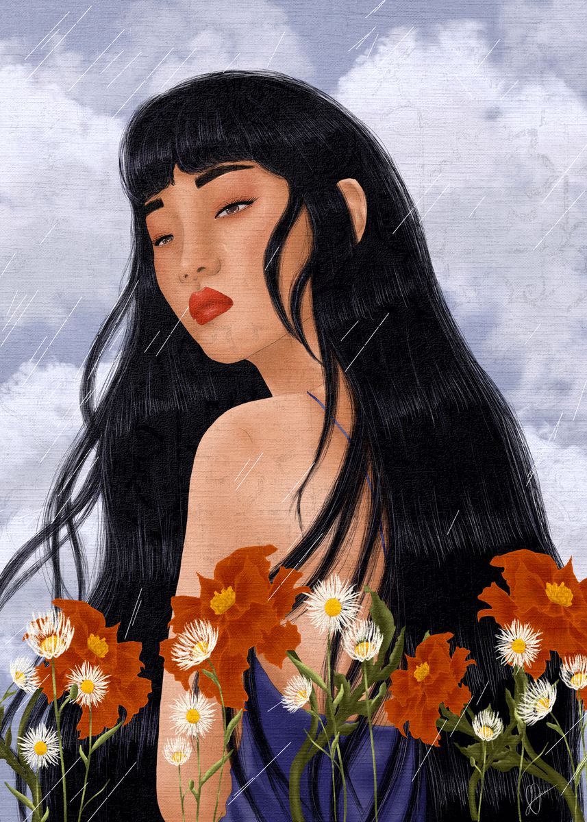 'DanBi Flowers and Rain' Poster, picture, metal print, paint by odhara ...