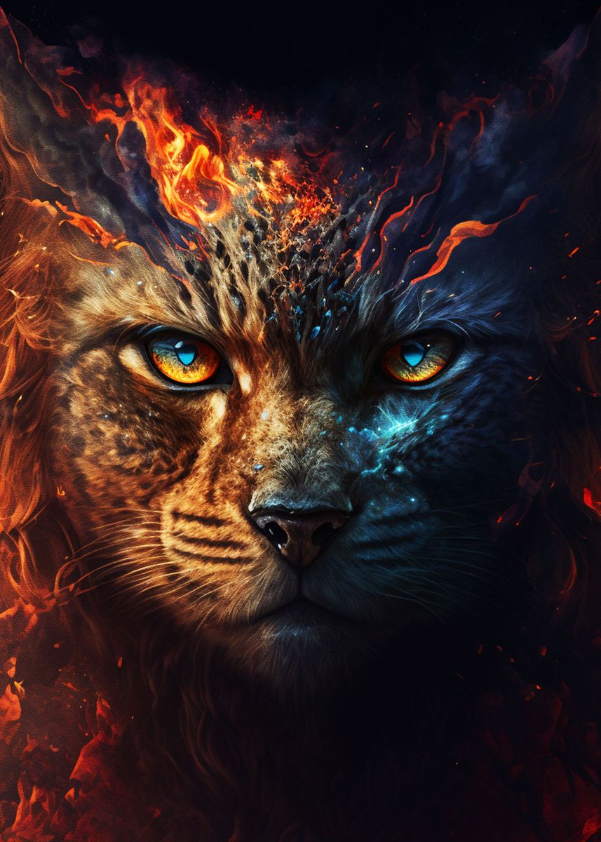 'Paint Fire Cat Face New' Poster, picture, metal print, paint by ...