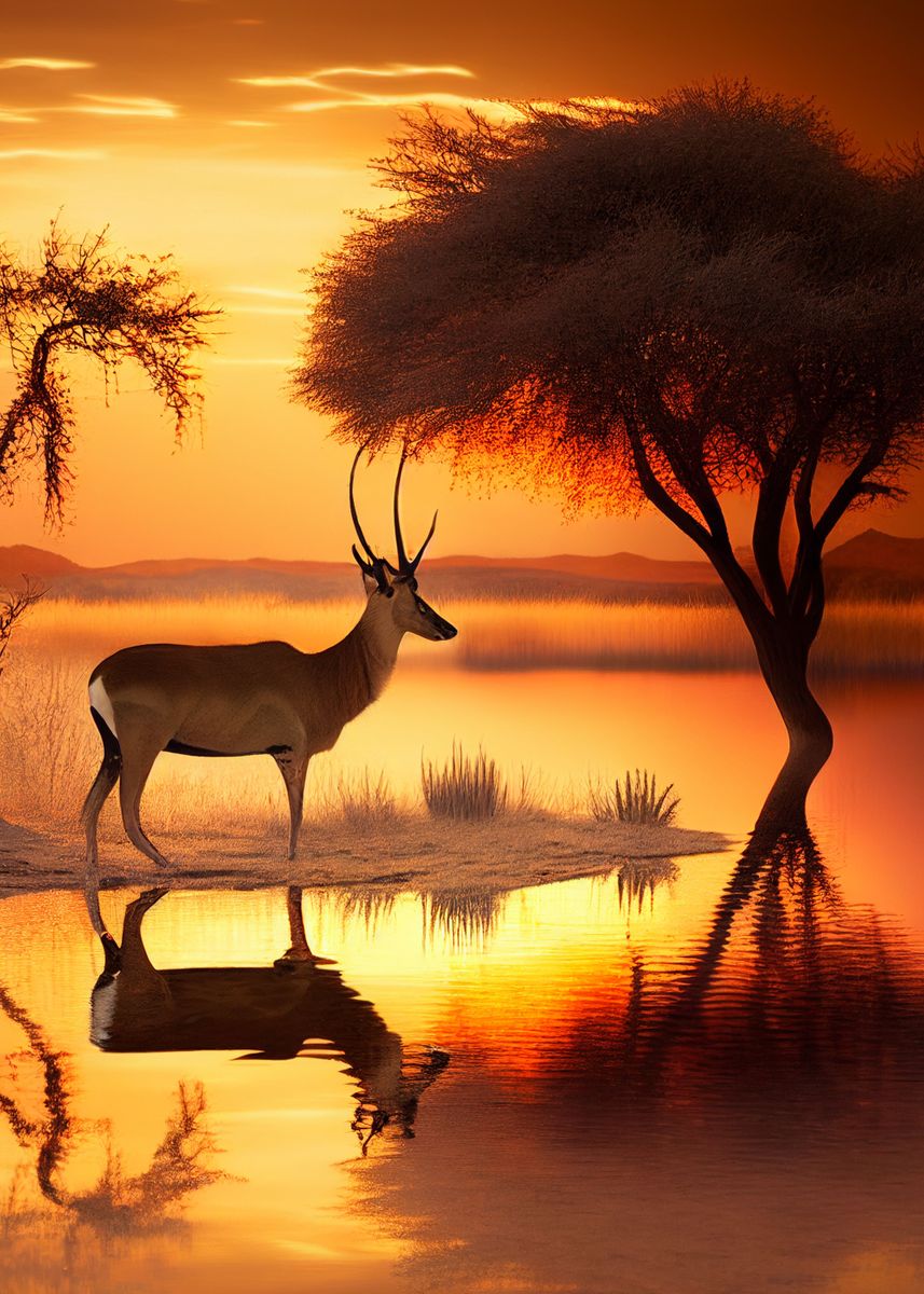 'Wild Gazelle' Poster, picture, metal print, paint by CBrook | Displate