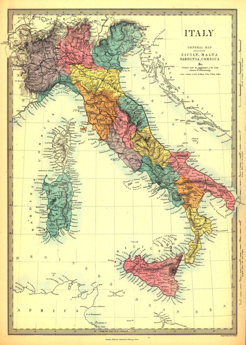 'Vintage Italy map' Poster, picture, metal print, paint by Sam Kal ...