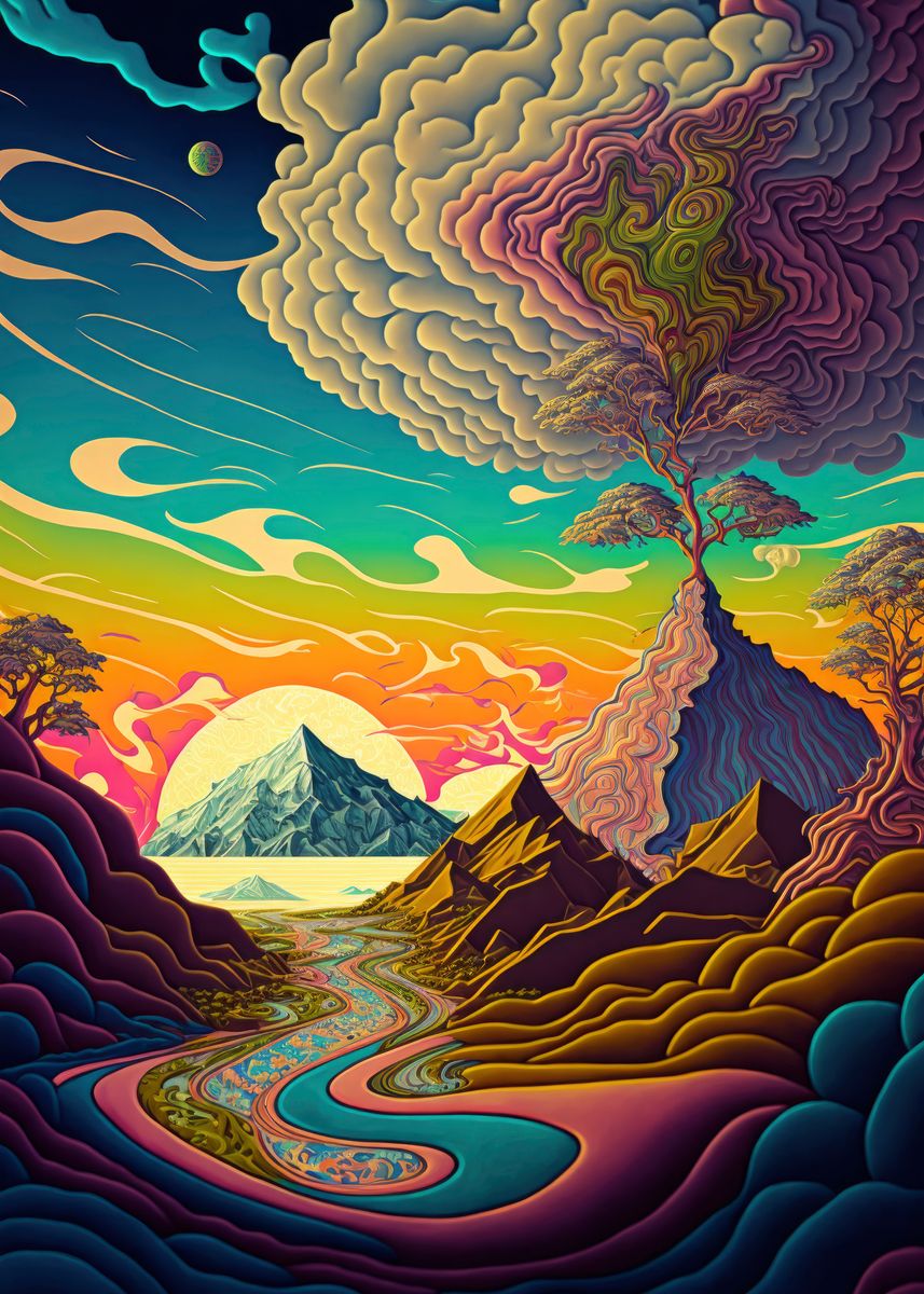 'Psychedelic 09' Poster, picture, metal print, paint by KyzArt | Displate