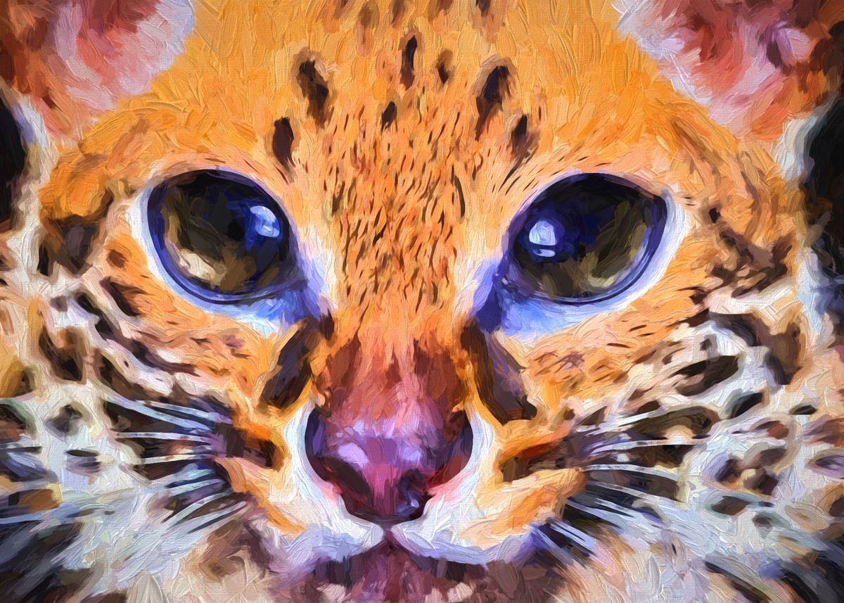 'Oil Ocelot Cat Portrait' Poster by Liutik Oksana | Displate