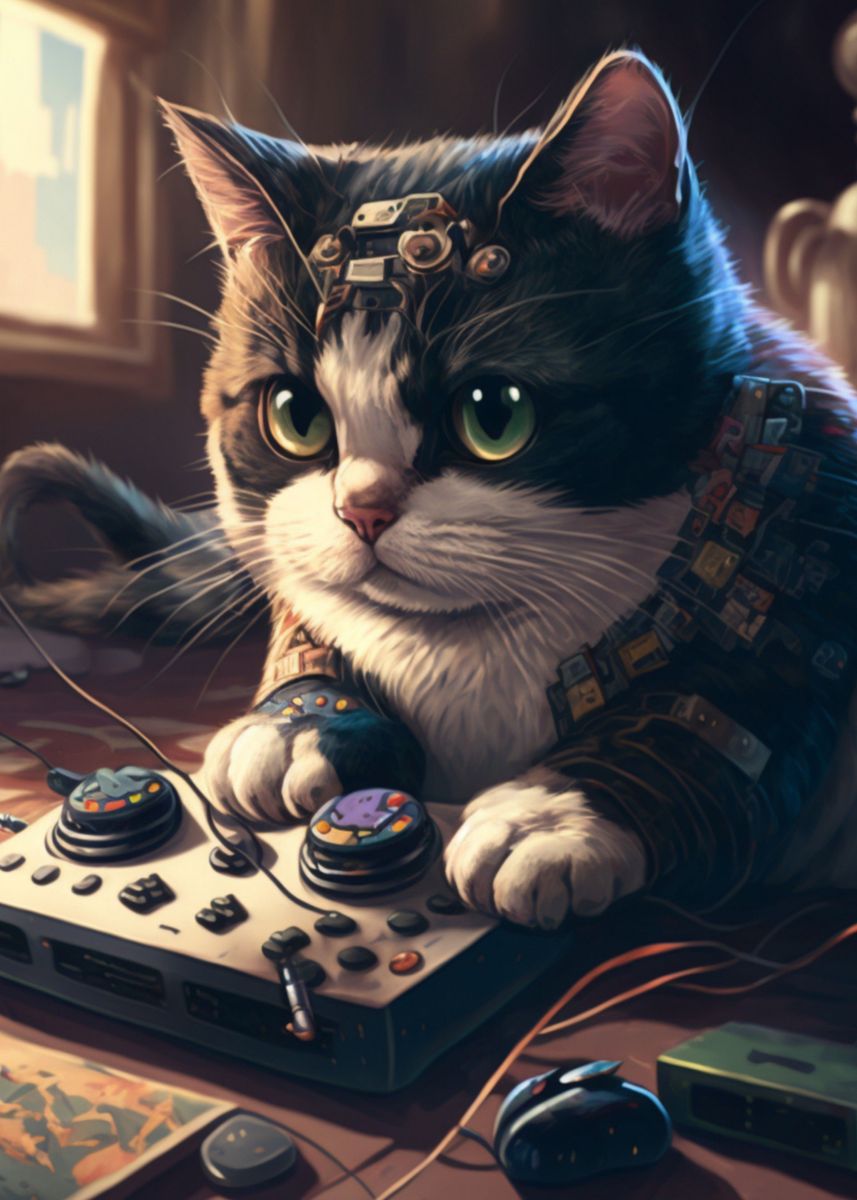 'Cat Playing Video Game' Poster by Batrisyia Rania Fitri | Displate