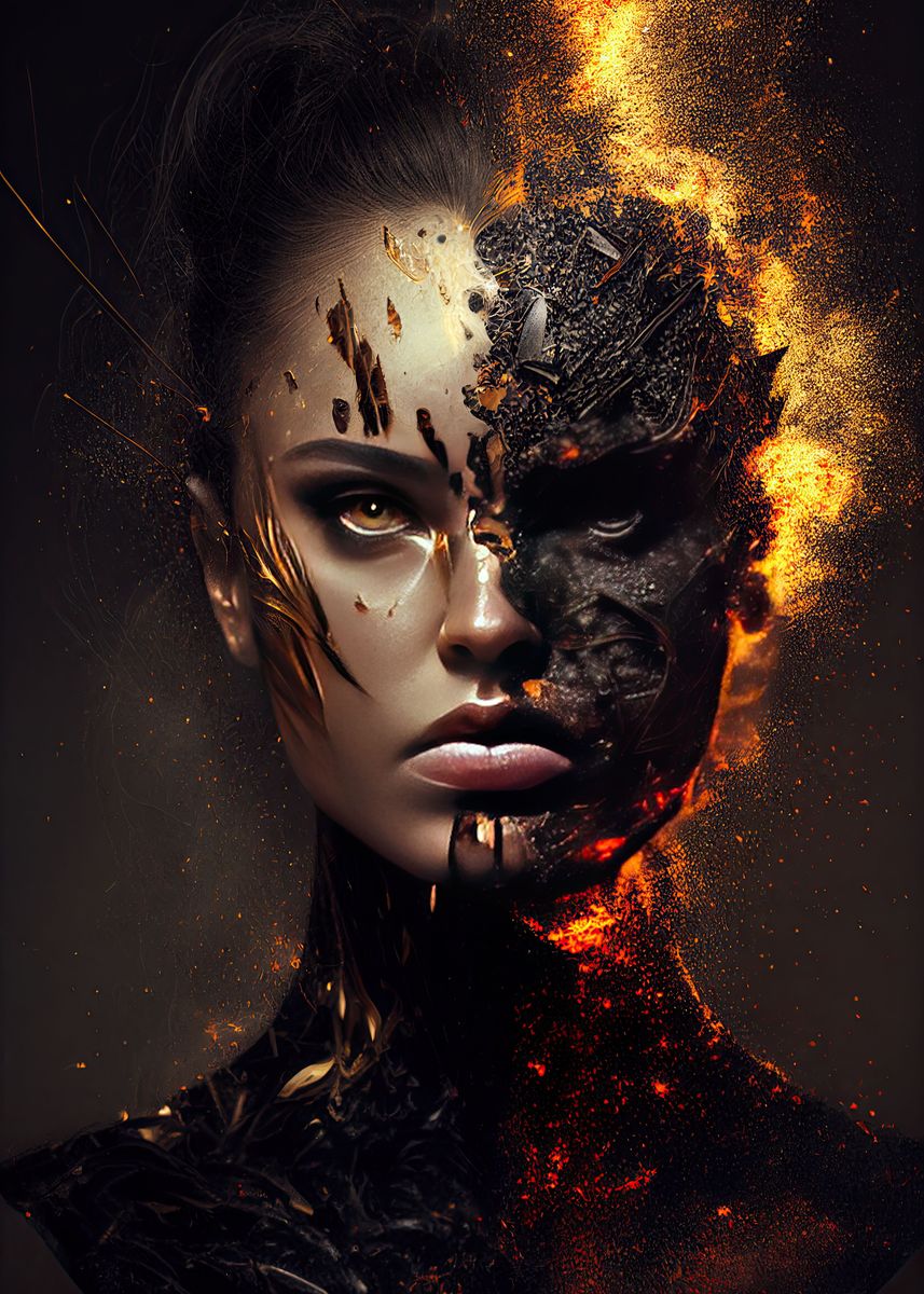 'Burning Woman burnt face' Poster, picture, metal print, paint by ...