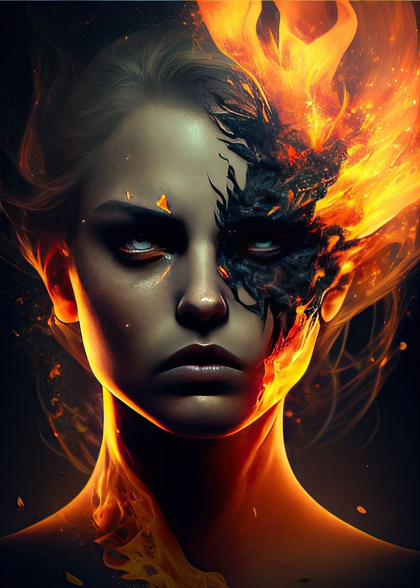 'Portrait woman in flames' Poster, picture, metal print, paint by ...