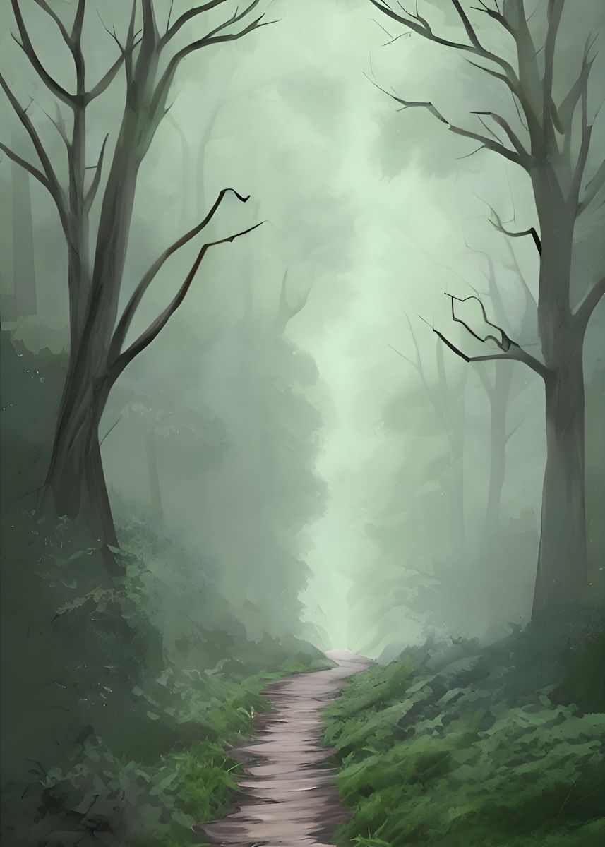 'Path in Dark Forest' Poster, picture, metal print, paint by ...
