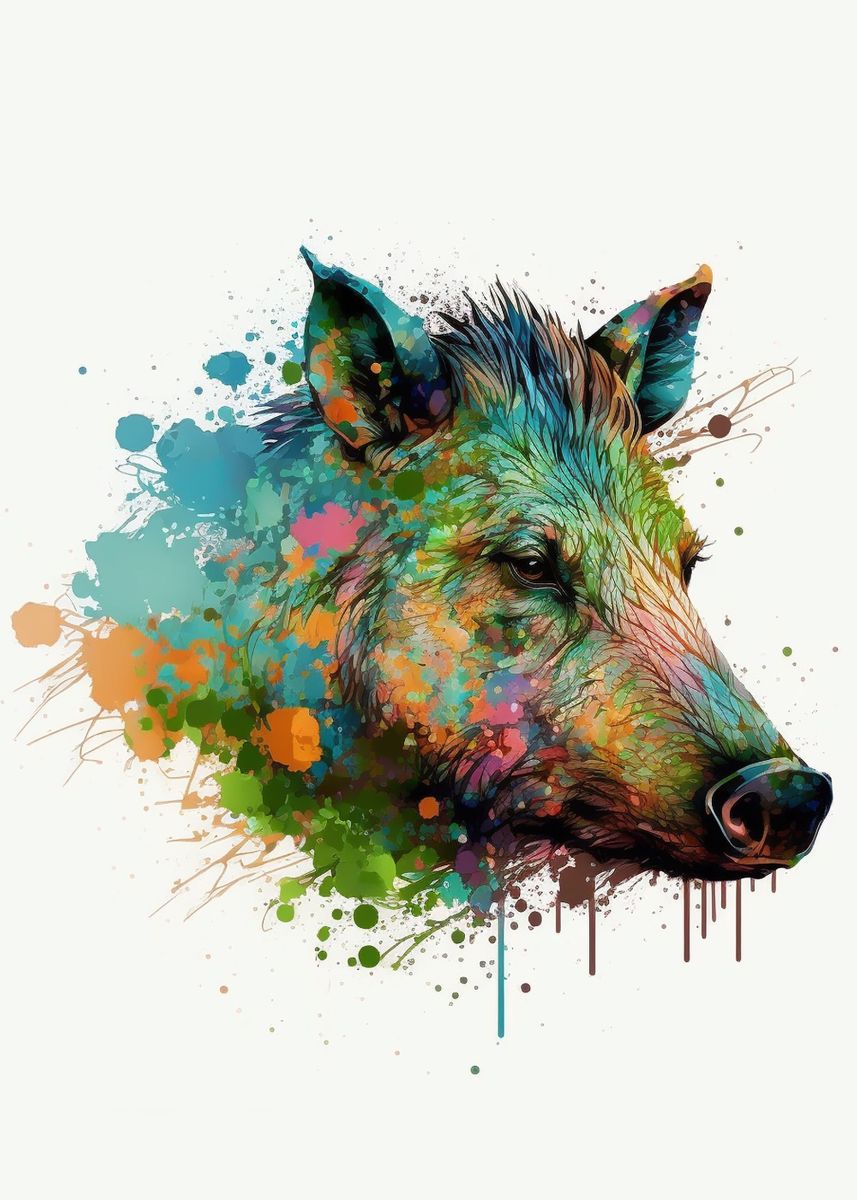'Wild Boar' Poster, picture, metal print, paint by 24Pixel | Displate