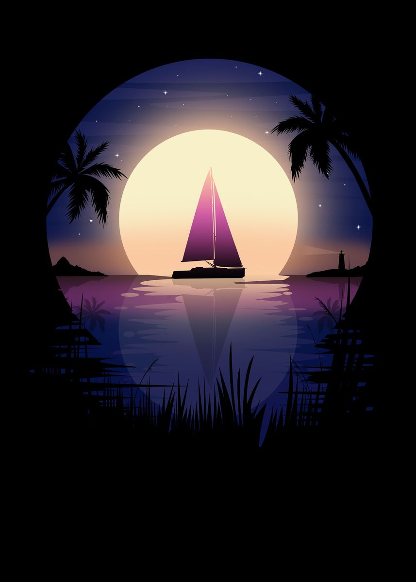 'Night Sail' Poster, picture, metal print, paint by Adamzworld | Displate
