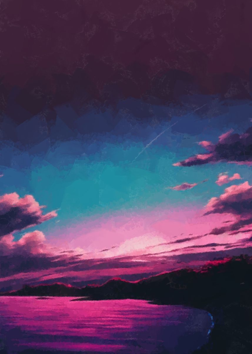 'Pink sunset' Poster, picture, metal print, paint by Dark Zeka | Displate