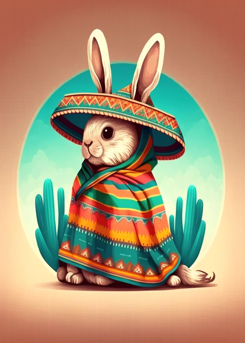 'Dabbing Rabbit In Mexican' Poster, picture, metal print, paint by ...