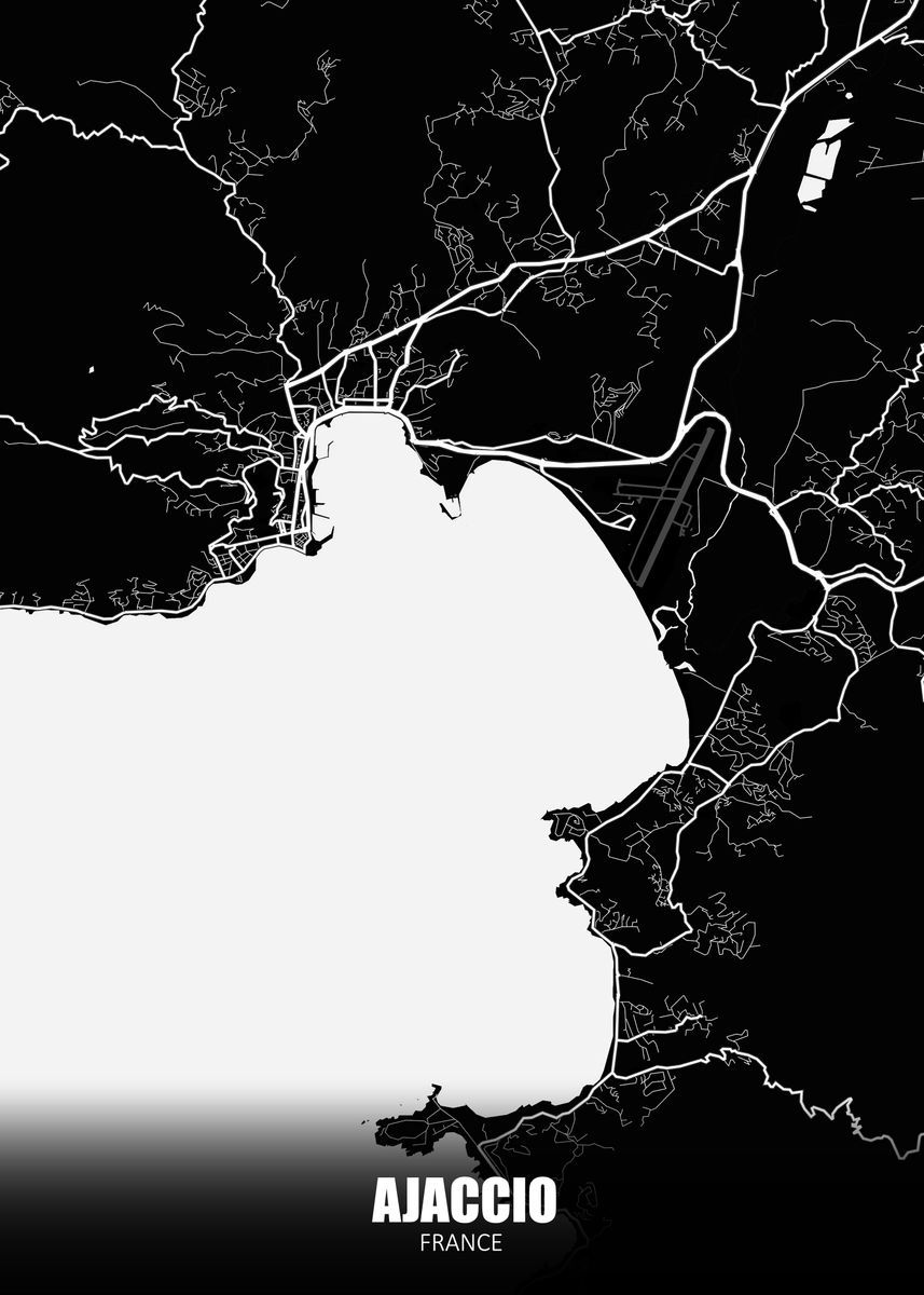 'Ajaccio France Dark Map' Poster, picture, metal print, paint by Zake ...