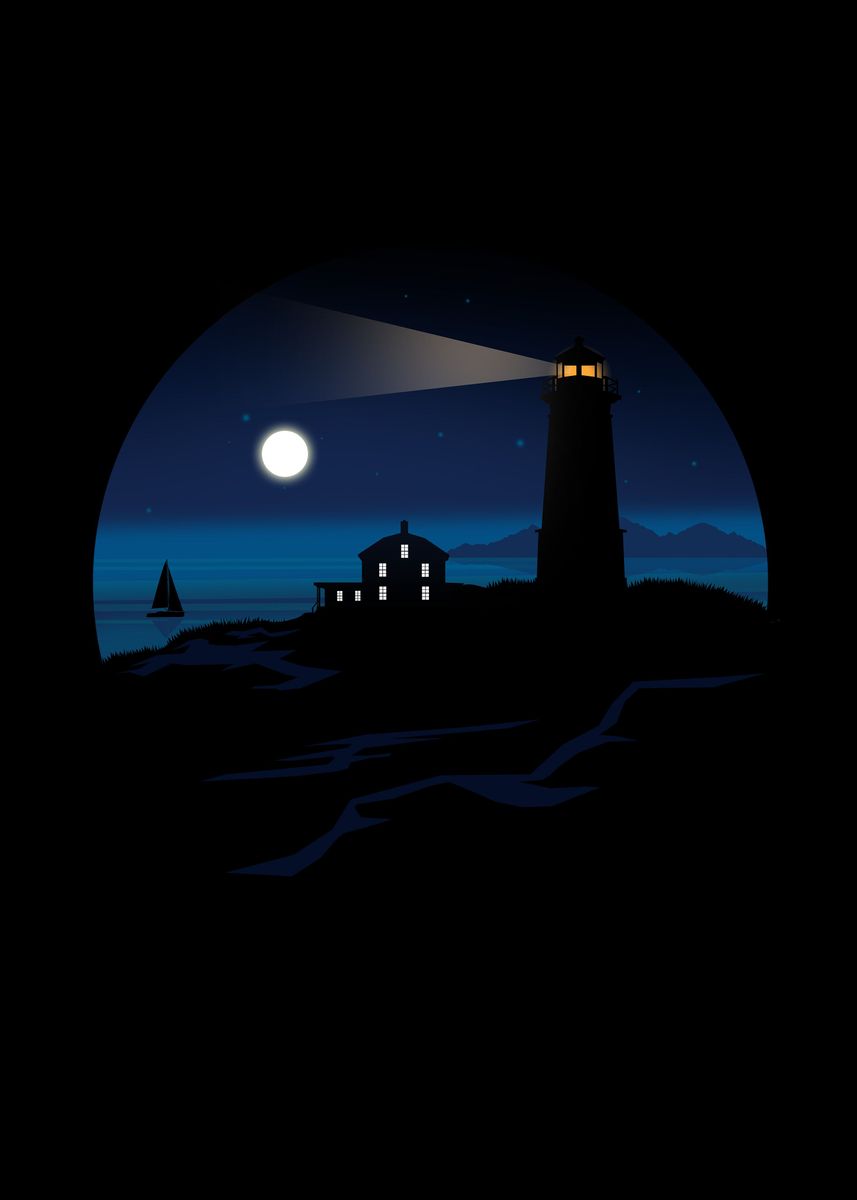 'Lighthouse Night' Poster, picture, metal print, paint by Adamzworld ...