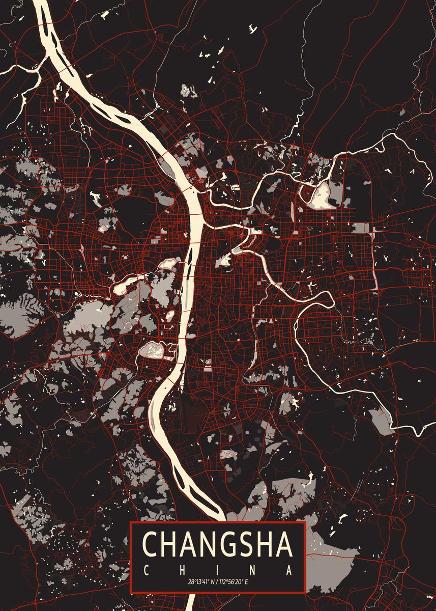 'Changsha City Map Vector' Poster, picture, metal print, paint by deMAP ...