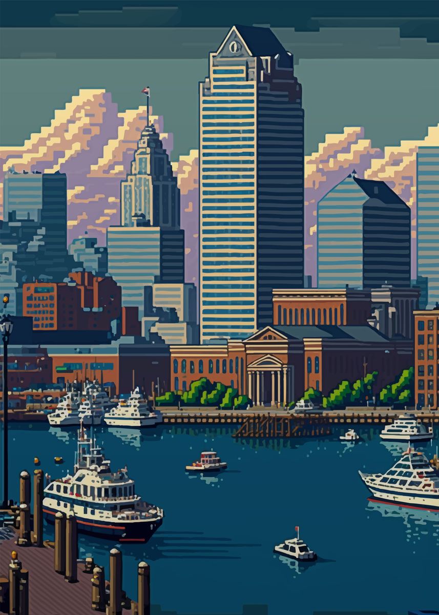 'Baltimore Pixel art' Poster, picture, metal print, paint by M Art ...