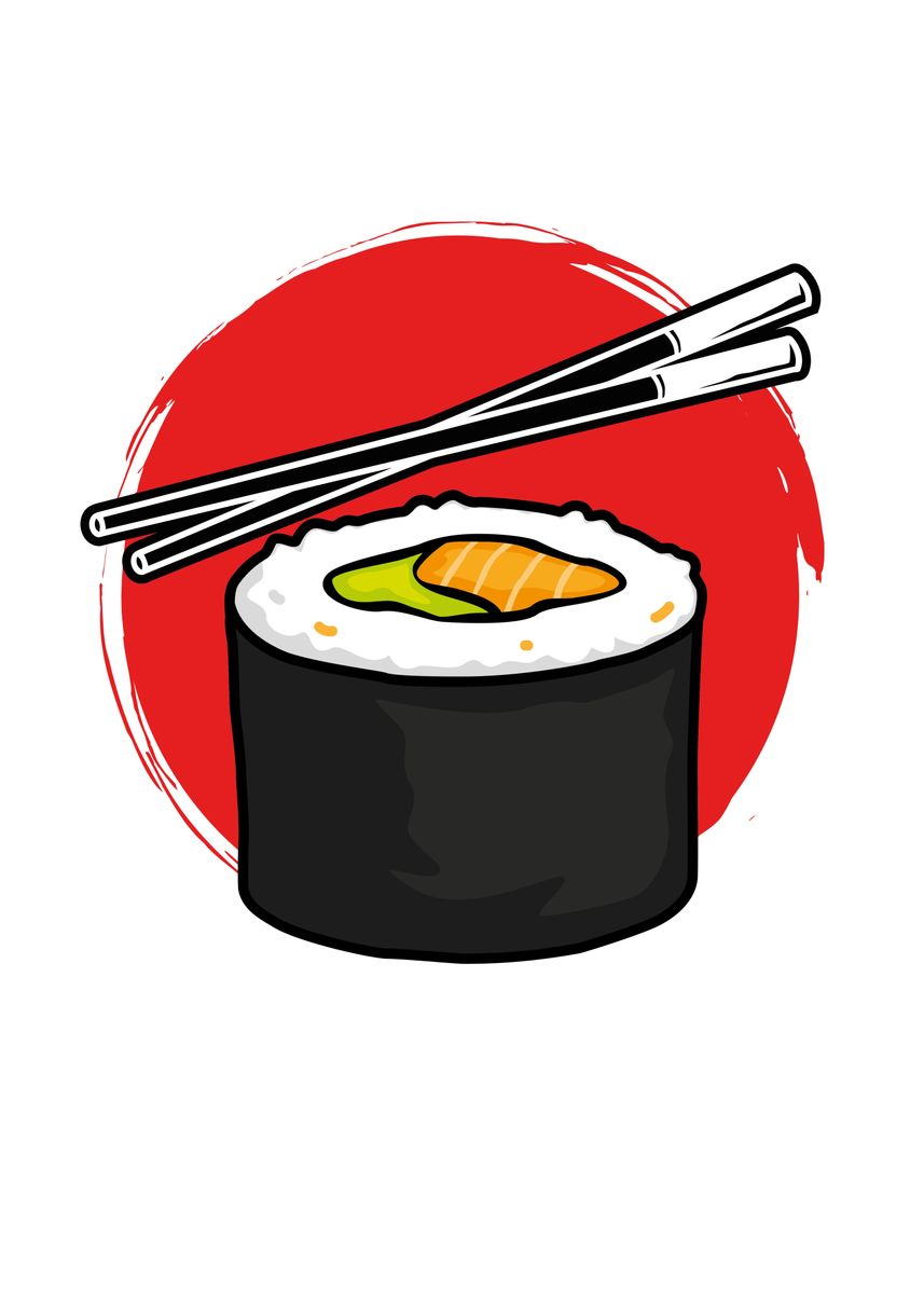 'White maki sushi roll red' Poster, picture, metal print, paint by BeMi ...