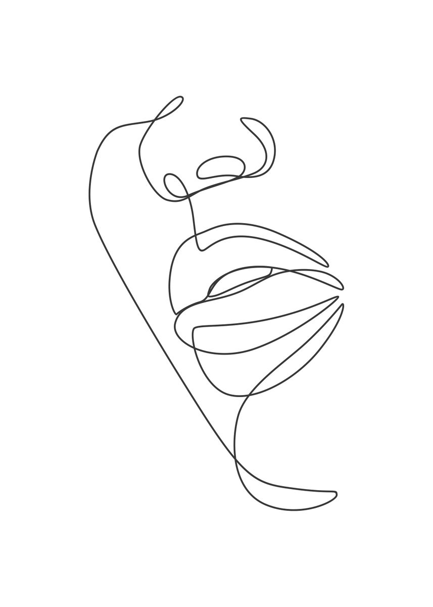 'Sexy woman face lips lines' Poster, picture, metal print, paint by ...