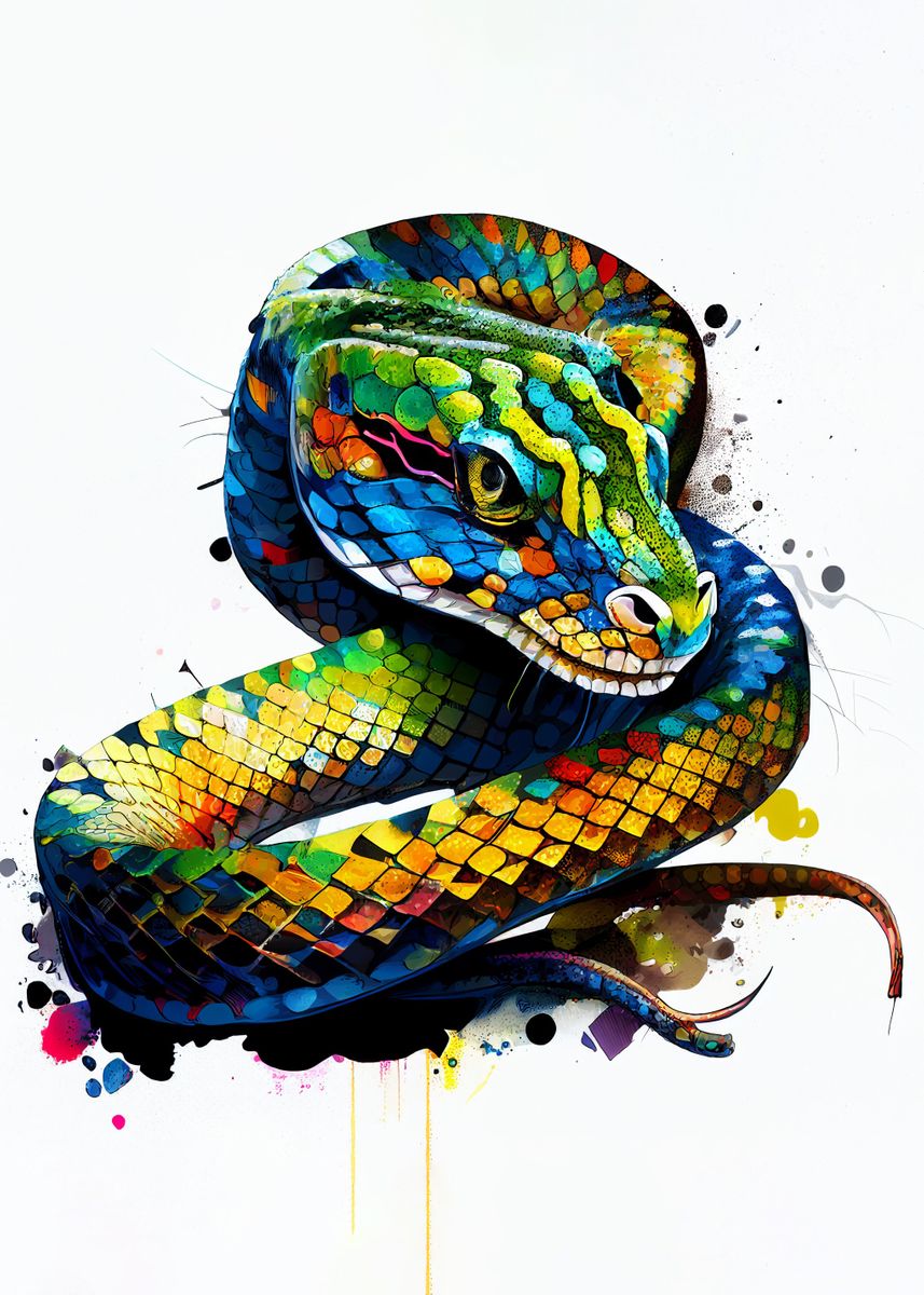 'Snake' Poster, picture, metal print, paint by 24Pixel | Displate