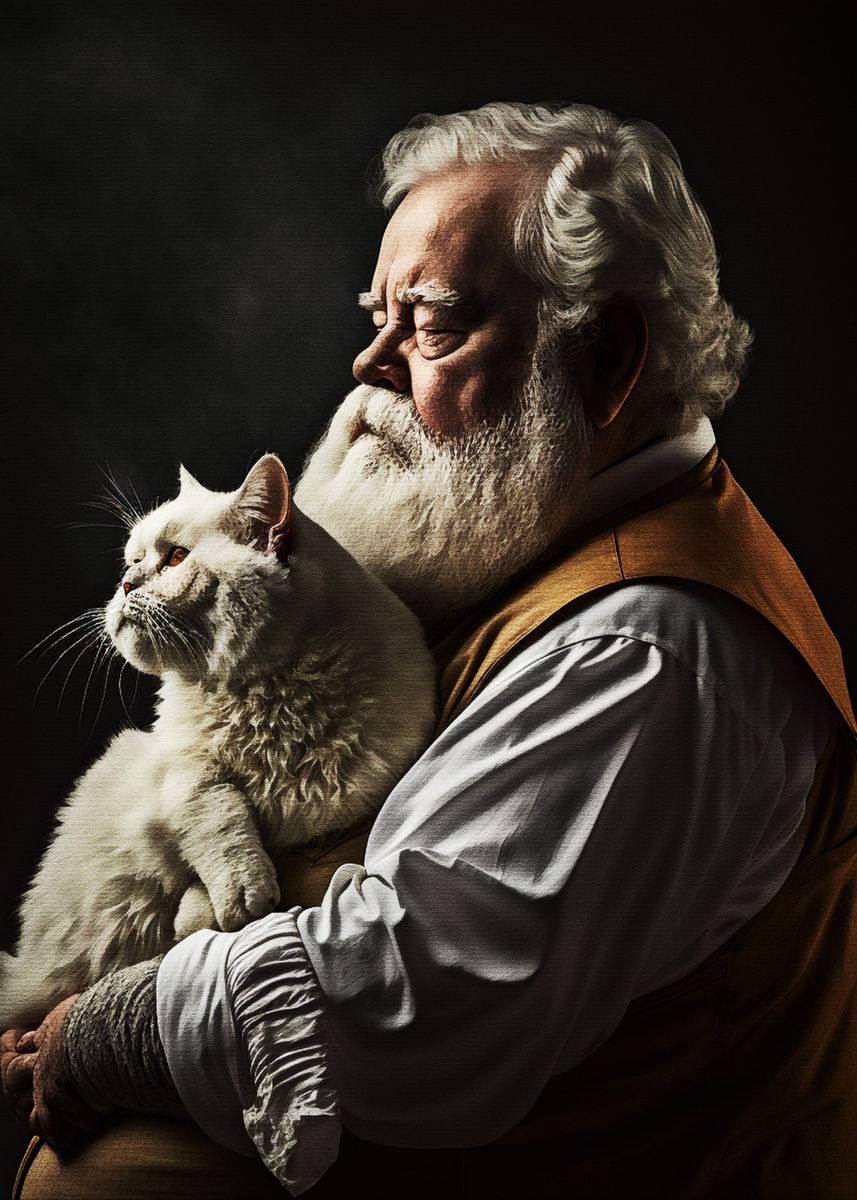 'Old Man With His Cat' Poster, picture, metal print, paint by Muh Asdar ...