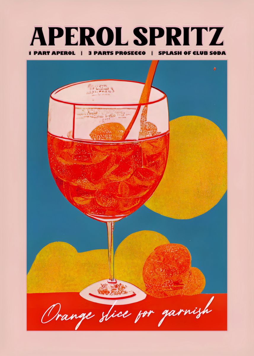 'Pink Aperol Spritz Art' Poster, picture, metal print, paint by ...